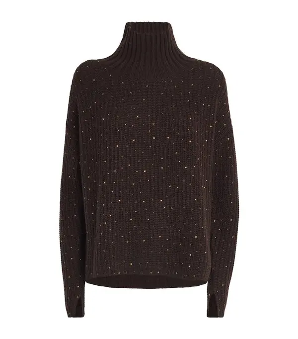 ALLUDE Wool-cashmere Crystal-embellished Sweater - Brown