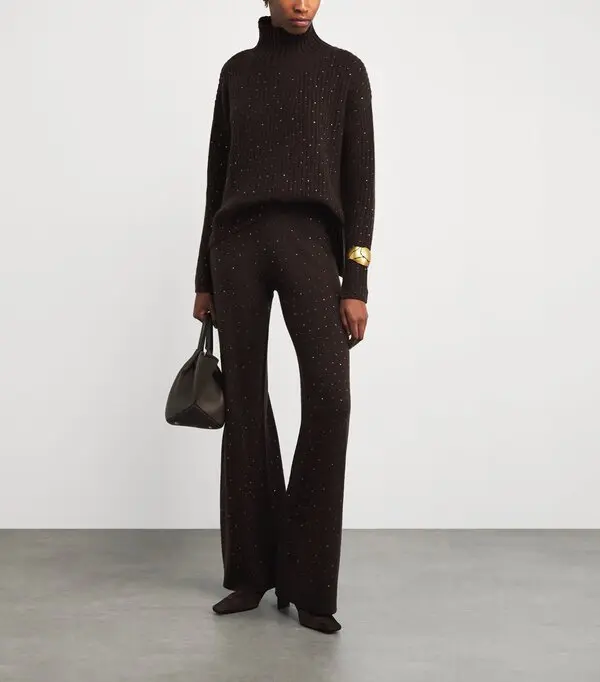 ALLUDE Wool-cashmere Crystal-embellished Sweater - Brown