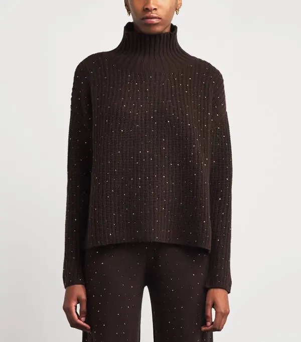 ALLUDE Wool-cashmere Crystal-embellished Sweater - Brown
