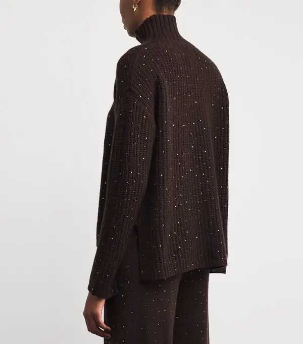 ALLUDE Wool-cashmere Crystal-embellished Sweater - Brown