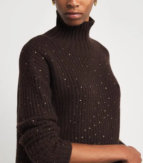 ALLUDE Wool-cashmere Crystal-embellished Sweater - Brown
