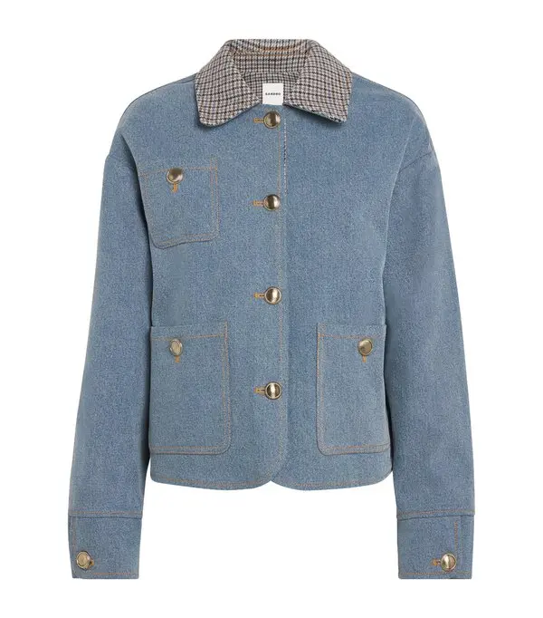 Sandro Denim Jacket With Check Trim - Blue