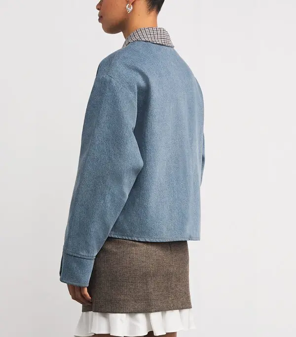 Sandro Denim Jacket With Check Trim - Blue