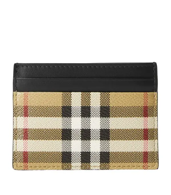 Burberry Calf Leather Check Card Holder - Beige