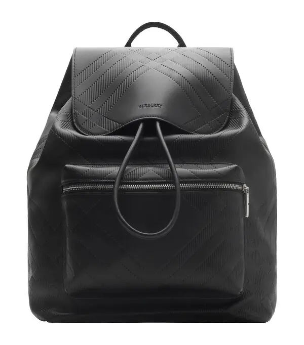 Burberry Leather Check-embossed Backpack - Black