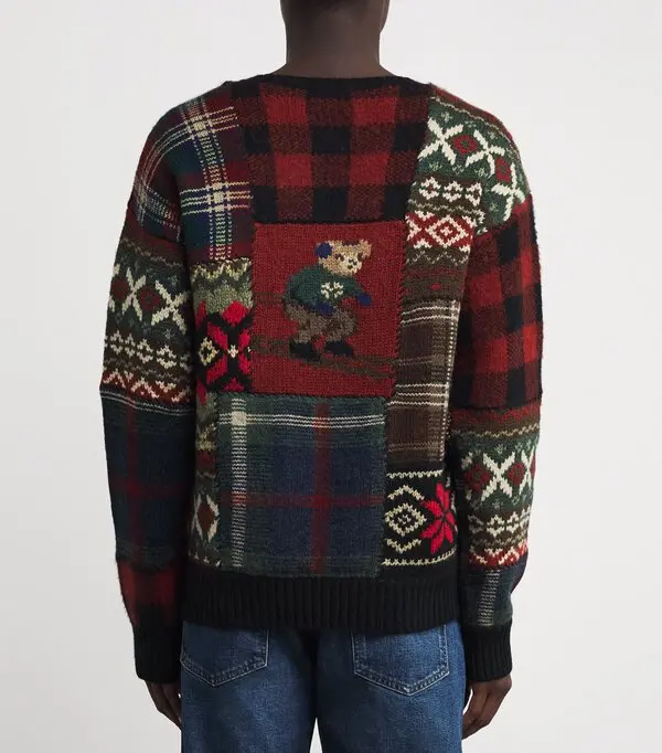 Polo Ralph Lauren Wool Patchwork Polo Bear Sweater - Black