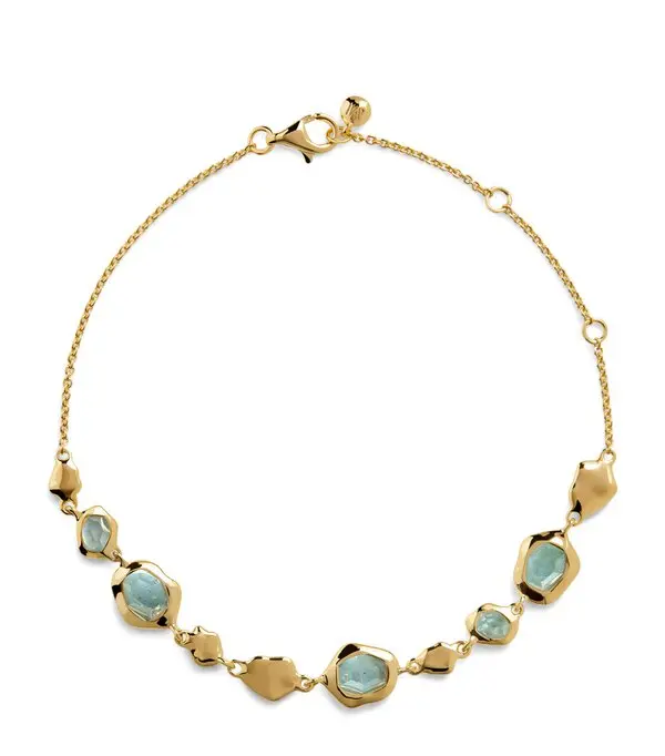 Monica Vinader Vermeil And Aquamarine Odyssey Pebbled Chain Bracelet - Gold