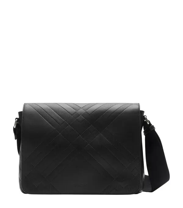 Burberry Leather Check-embossed Messenger Bag - Black