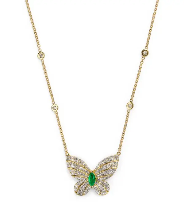 Jacquie Aiche Diamond And Emerald Butterfly Pendant Necklace - Gold