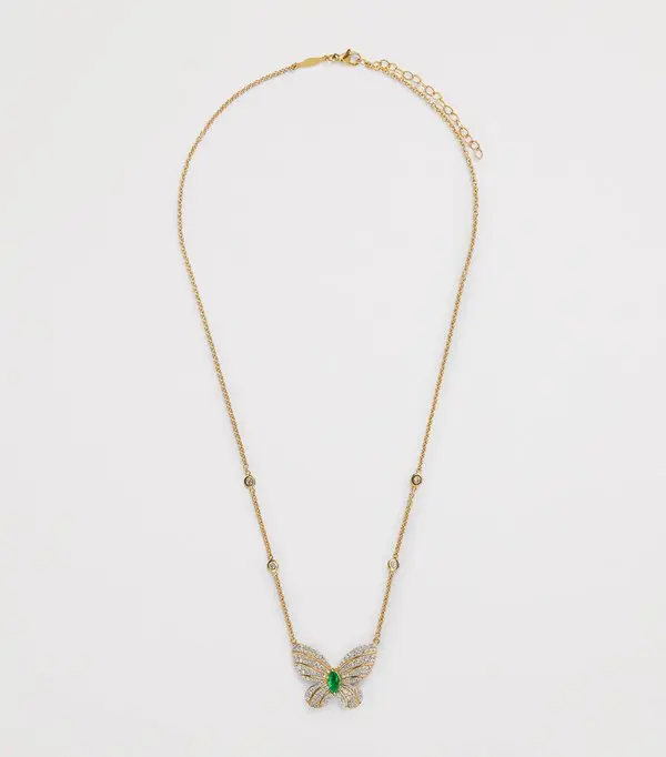 Jacquie Aiche Diamond And Emerald Butterfly Pendant Necklace