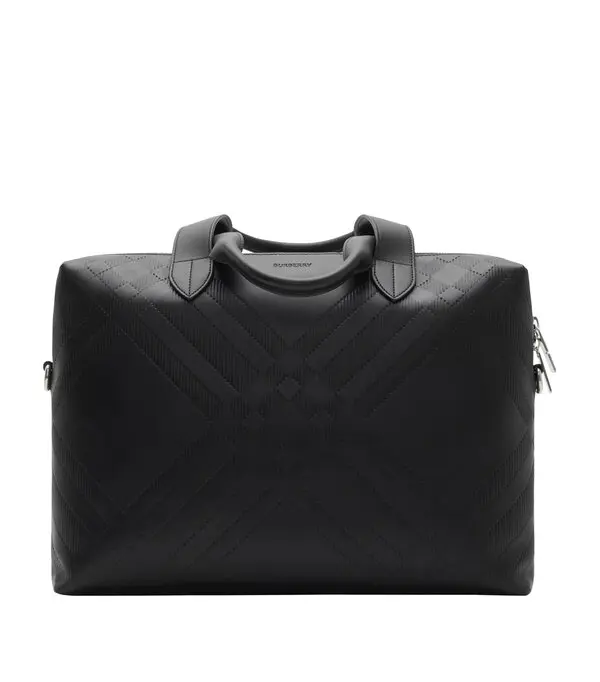Burberry Leather Check-embossed Briefcase - Black