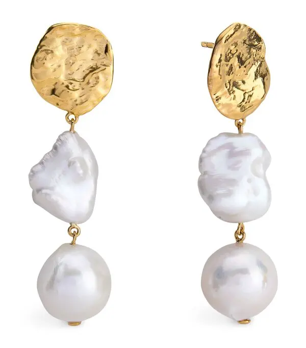 Monica Vinader Vermeil And Pearl Capri Disc Earrings - Gold