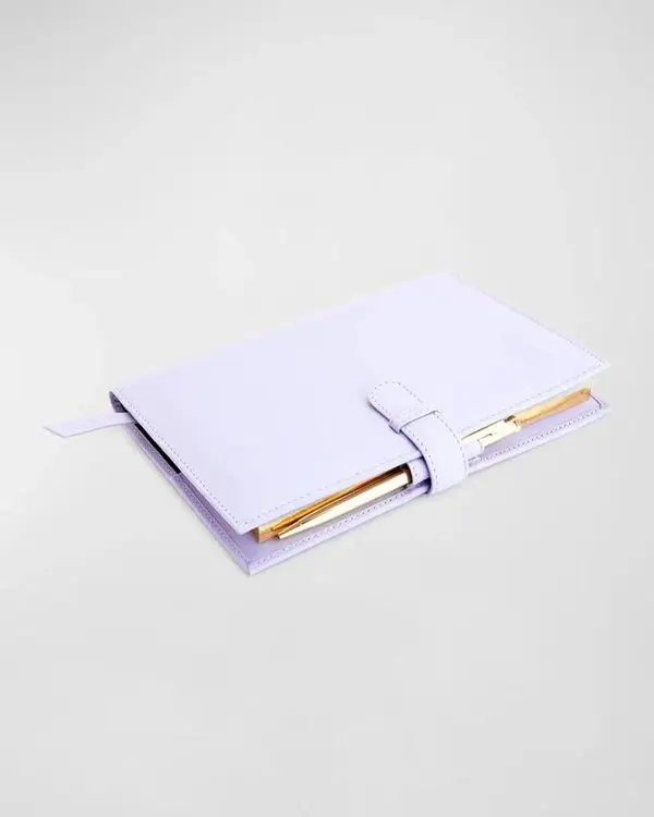 ROYCE NEW YORK Monogrammed Leather Executive Journal With Rollerball Pen - Lavender