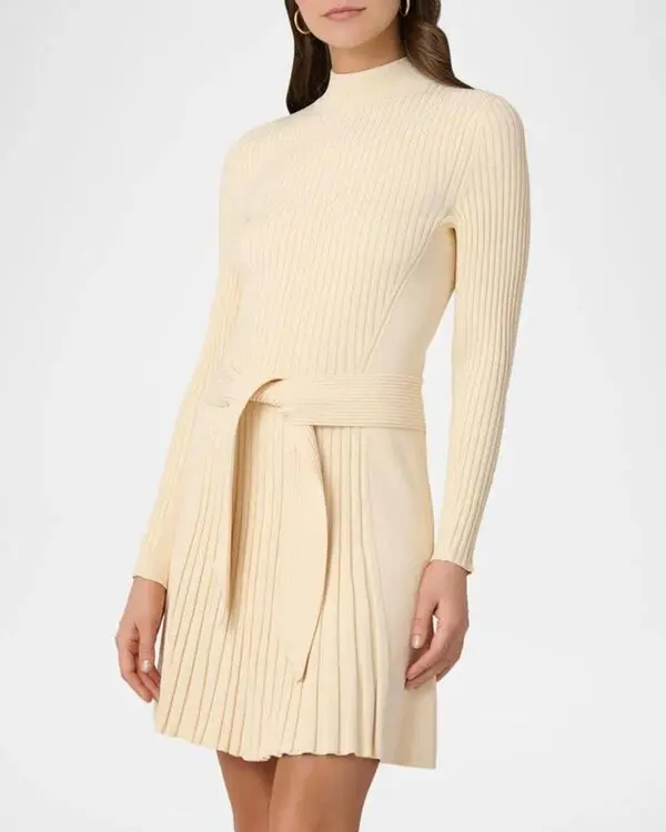 Shoshanna Tara Ribbed Mock-neck Mini Sweater Dress - Cream