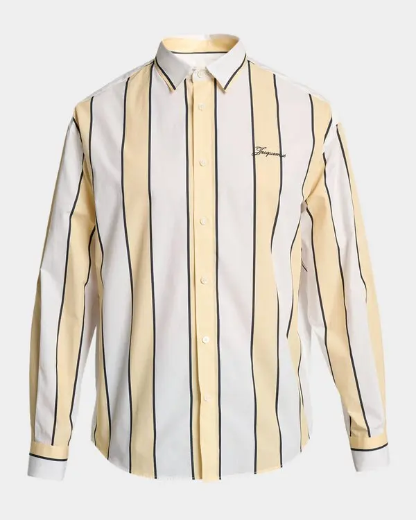 Jacquemus The Simon Stripe Poplin Button-down Shirt - Print Stripes White/yellow