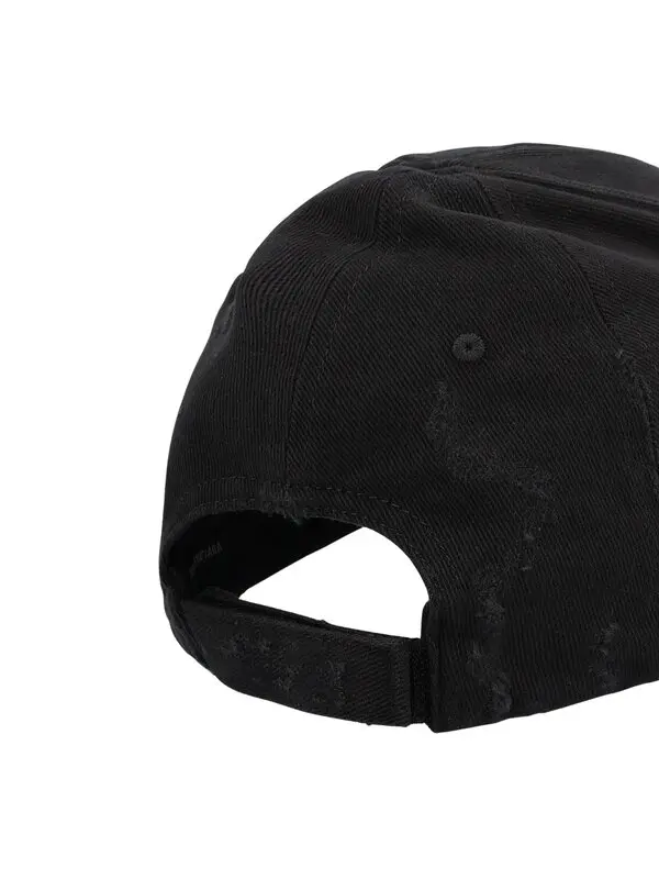 Balenciaga Baseball Cap With Distressed Detailing - Black