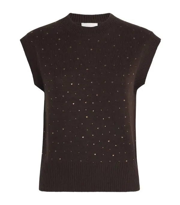 ALLUDE Wool-cashmere Embellished Sleeveless Sweater