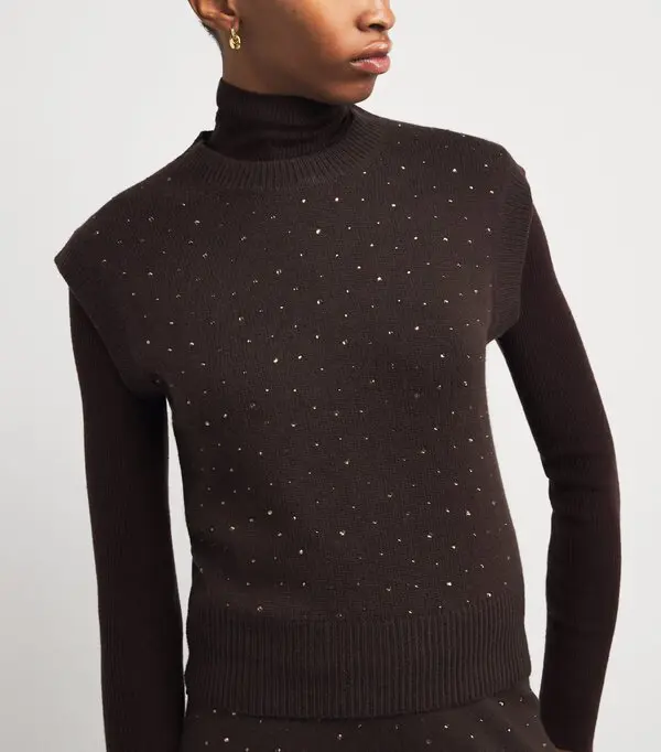ALLUDE Wool-cashmere Embellished Sleeveless Sweater