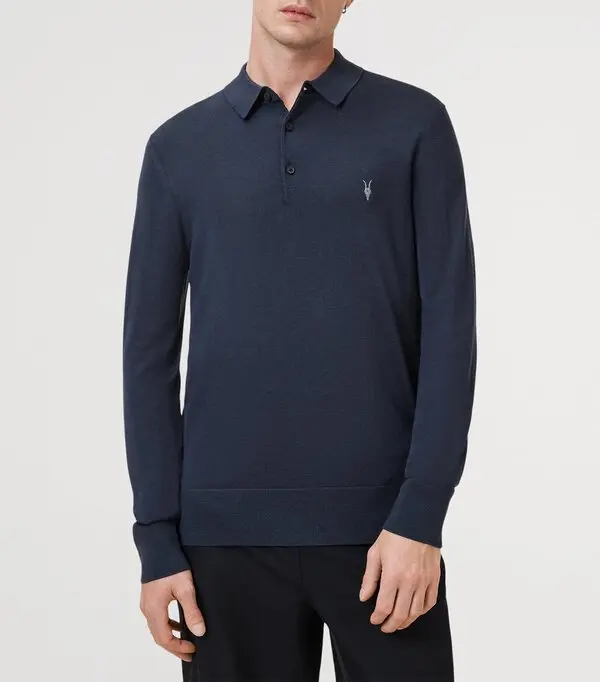 ALLSAINTS Merino Wool Long-sleeve Mode Polo Shirt