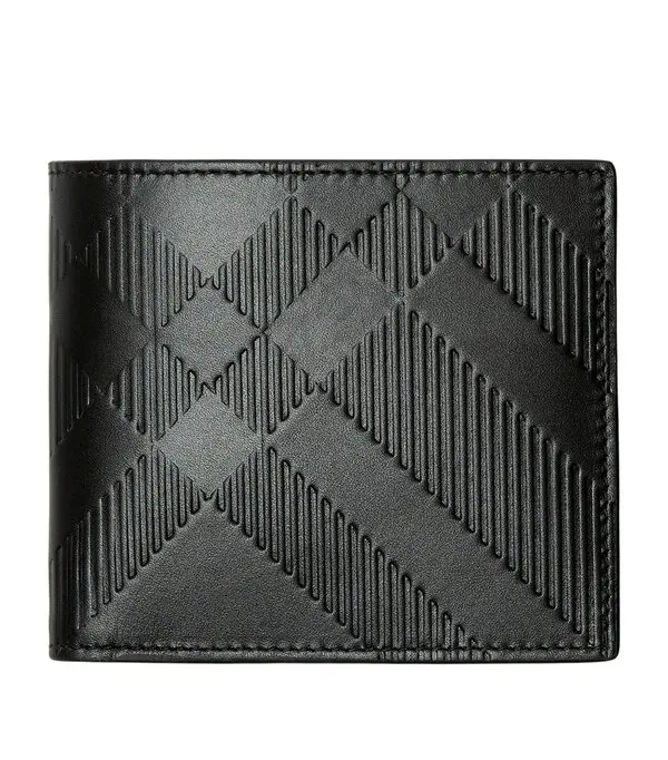Burberry Leather Embossed Check Bifold Coin Wallet - Black