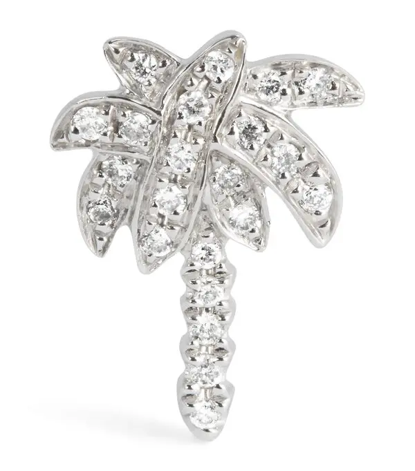 ANITA KO Gold And Diamond Palm Tree Single Stud Earring - White