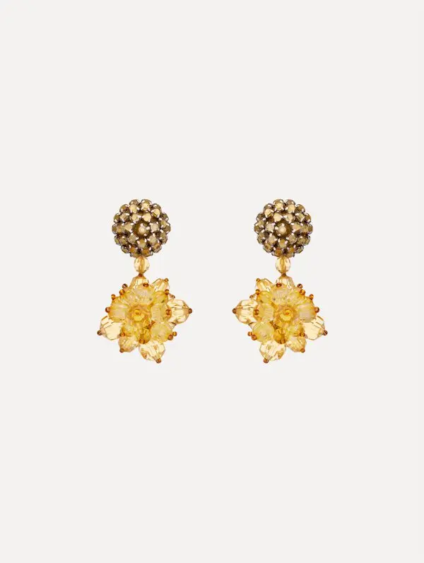 Oscar De La Renta Beaded Pompom Clip-on Earrings - Yellow