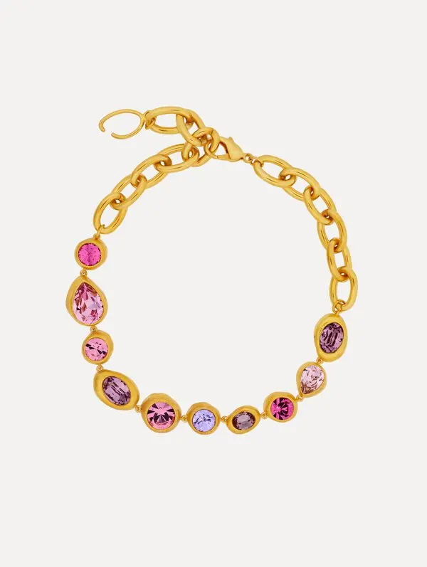 Oscar De La Renta Hammered Chain-link Stone Necklace - Pink