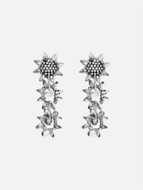 Oscar De La Renta Beaded Pompom Drop Clip-on Earrings - Silver