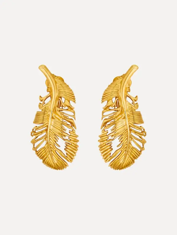 Oscar De La Renta Feather Clip-on Earrings - Gold