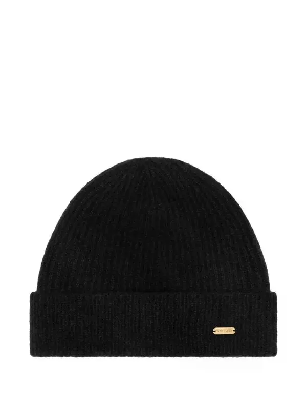 TOM FORD Ribbed Beanie With Logo Plaque - Black
