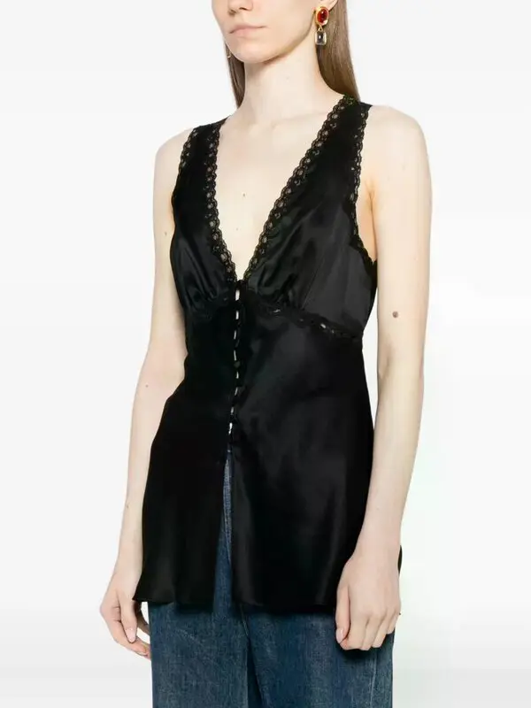 REFORMATION Addie Floral-lace Detailed Top - Black