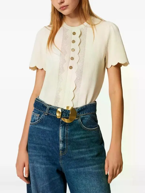 TWINSET Short Sleeve Crewneck T-shirt With Oval Buttons