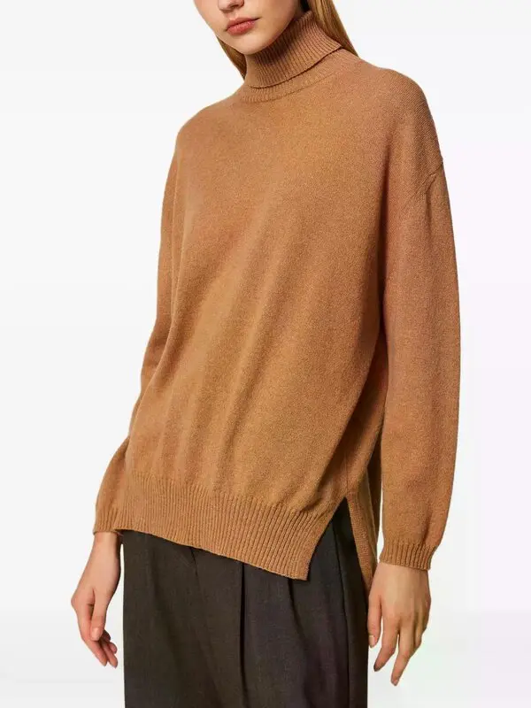TWINSET Turtleneck Long Sleeve Sweater - Brown