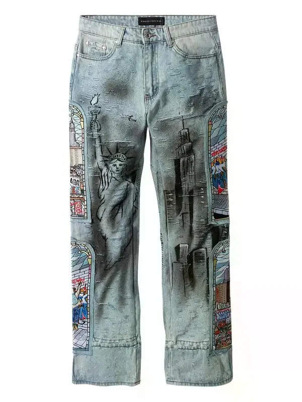WHO DECIDES WAR BY EV BRAVADO Patch-embellished Straight Jeans