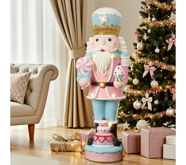 LUXEN HOME Luxenhome 4ft Lighted Pink Nutcracker With Cake, Xmas Decor - One-color