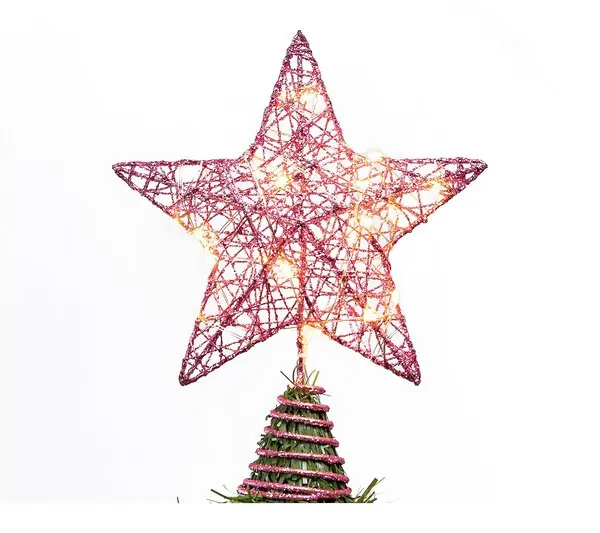 JOYFY 8-inch Christmas Pink Star Tree Topper, B Attery Powered - One-color