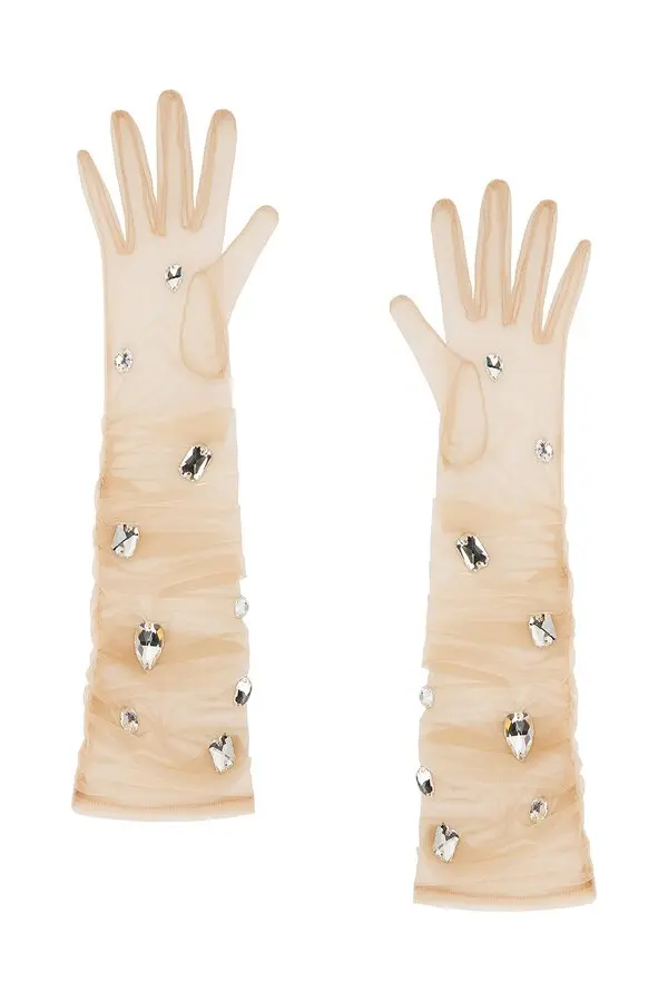 David Koma All Over Crystal Embroidered Gloves - Beige & Silver