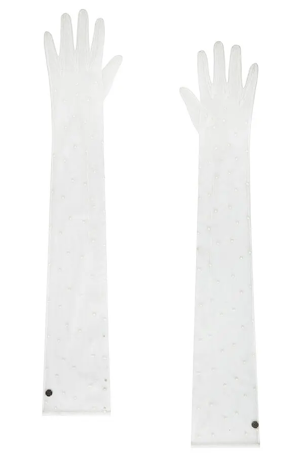 HANDSOME STOCKHOLM Tulle Gloves With Faux Pearl Embellishments - White