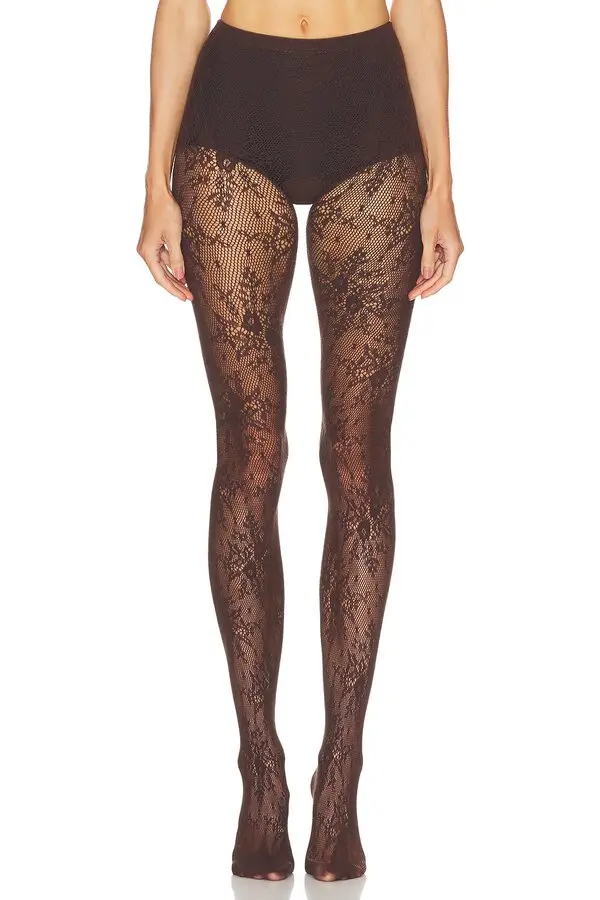 Swedish Stockings Rosa Lace Tights - Dark Brown
