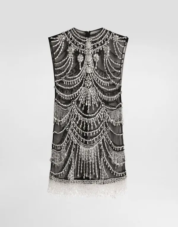 Dolce & Gabbana Short Tulle Dress With Chandelier Embroidery