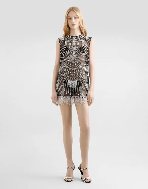 Dolce & Gabbana Short Tulle Dress With Chandelier Embroidery