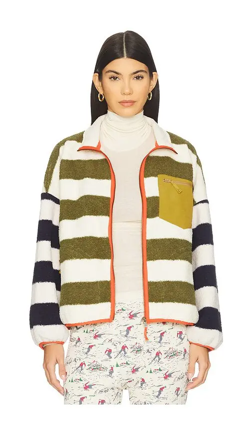 The Great. Plush Terrain Full Zip Jacket - Mixed Heritage Stripe