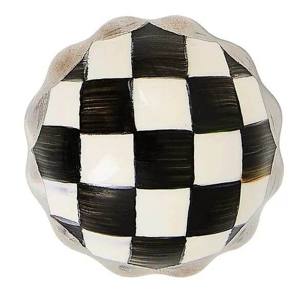 MACKENZIE-CHILDS Petit Four Platinum Round Knob - Courtly Check