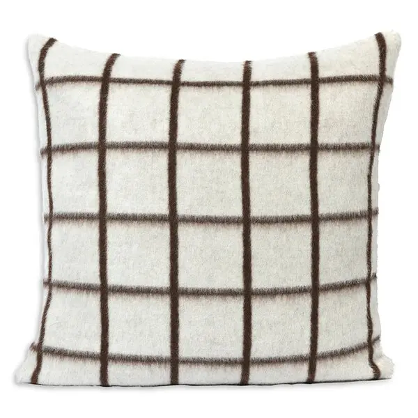 BLACKSAW Umi Heirloom Zero Dye Alpaca Throw Pillow, 23 X 23 - Ivory/coffee Grid