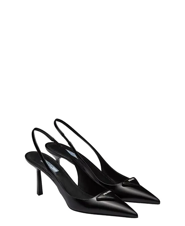 Prada Brushed Leather Slingback Pumps - Black