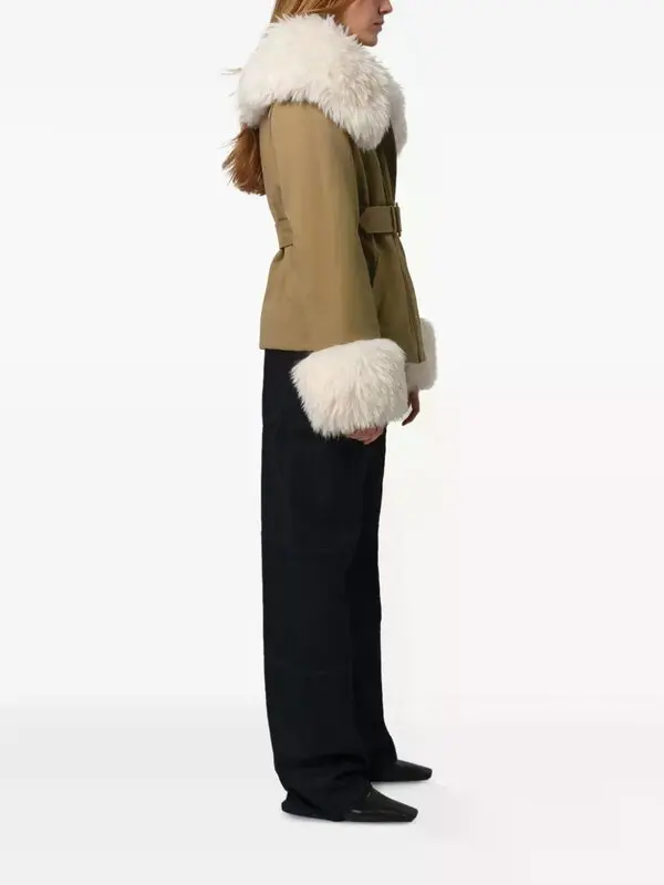 Apparis Belted Jacket With Faux Fur Trim