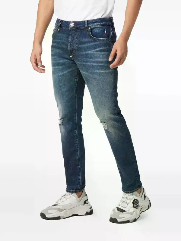 Philipp Plein Distressed Jeans With Logo Plaque