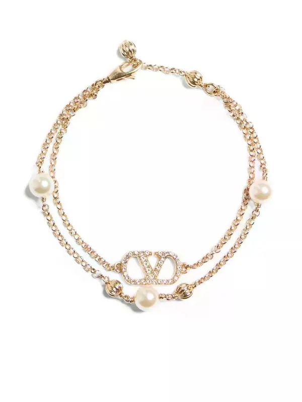 Valentino Garavani V-logo Pearl Bracelet - Gold