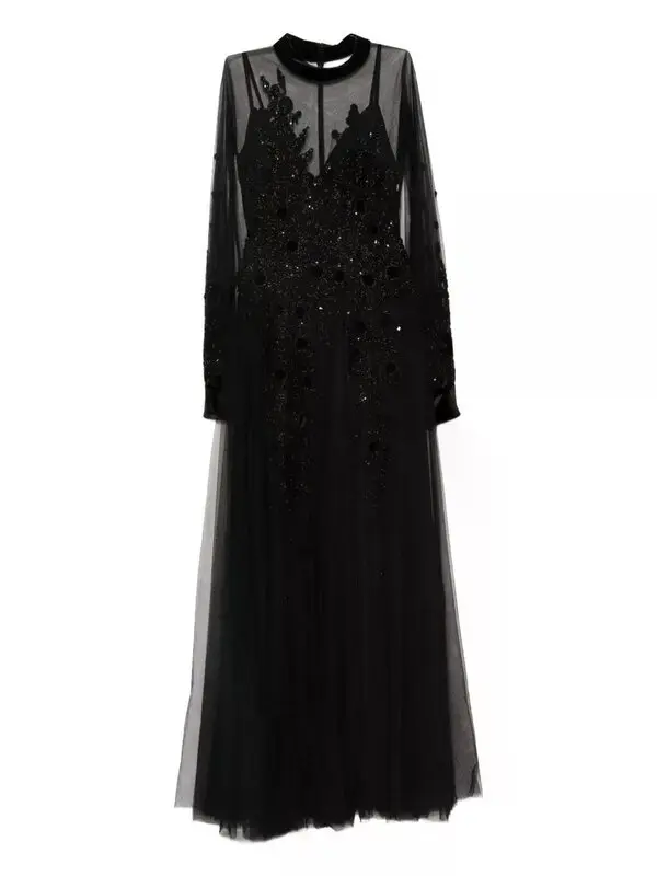 SAIID KOBEISY Embroidered Tulle Gown - Black