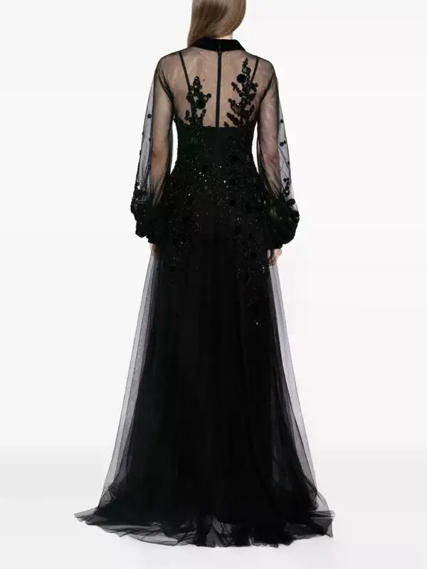 SAIID KOBEISY Embroidered Tulle Gown - Black